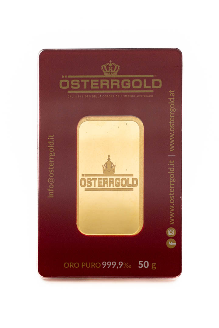 ÖsterrGold - Lingotto Oro puro 999.9 ‰ 50 grammi Österrgold